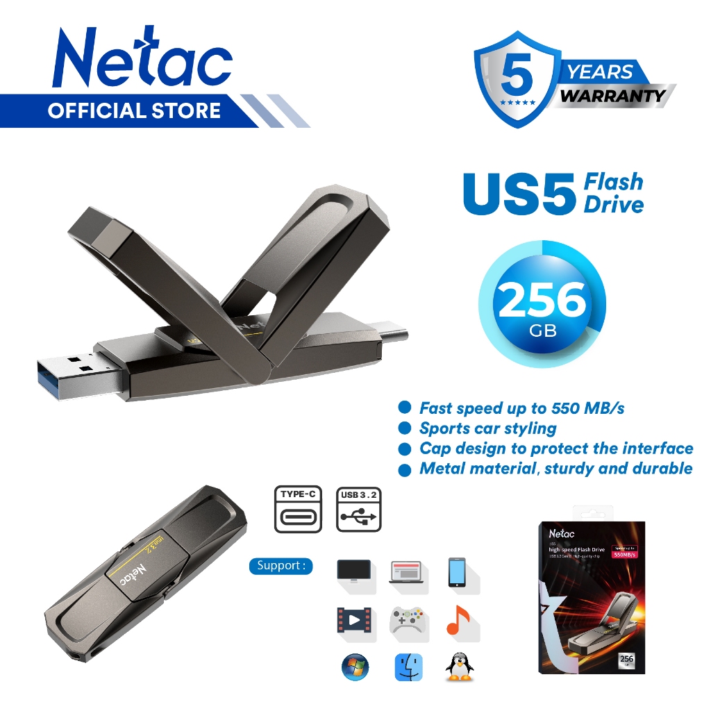 Jual Netac OTG Flashdisk US5 USB 3.2 + Type C Solid State Flash Drive ...