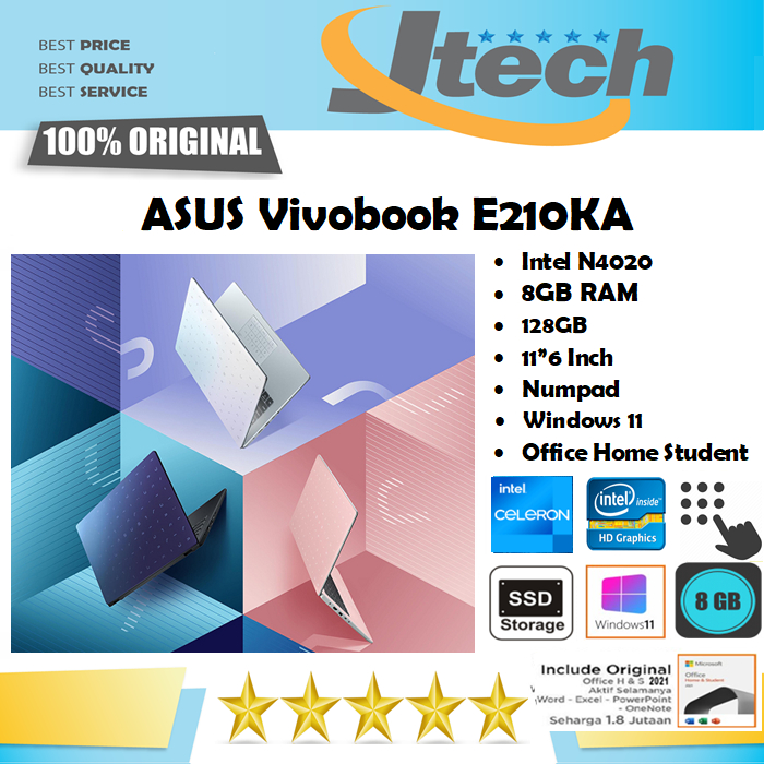 Jual ASUS E210KA - INTEL N4020 - 8GB - 128GB - 11"6 - Win11 - OHS ...