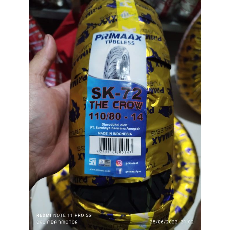 Jual BAN PRIMAX SK72 110/80-14 TUBLES/BAN LUAR PRIMAX PCX160/BAN DEPAN ...