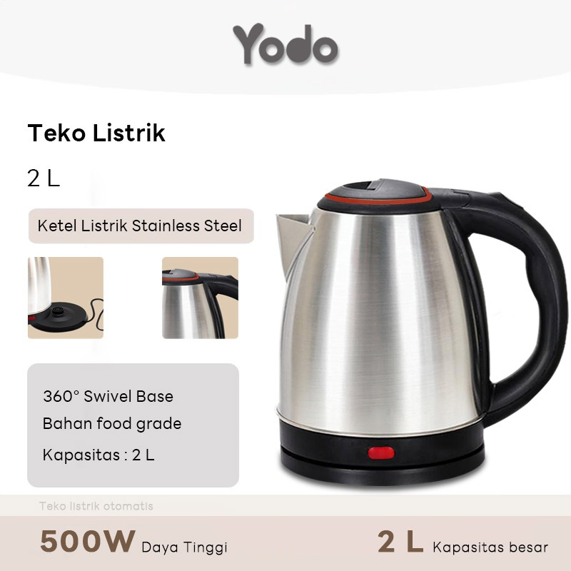 Jual Teko Listrik 2 Liter 500 Watt Stainless Steel Pemanas Air Electric ...