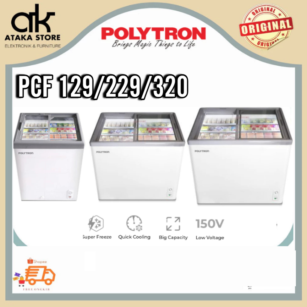 Jual CHEST FREEZER POLYTRON PINTU KACA SLIDDING PCF129/229/329 | Shopee ...