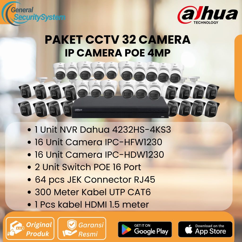 Jual PAKET 32 IP CAMERA DAHUA 4MP NETWORK IP CAMERA POE | Shopee Indonesia