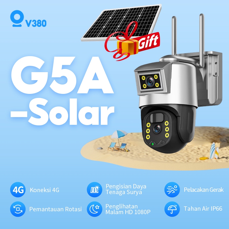 Jual [Garansi satu tahun]V380 T2/G5A-4G Pro 4G Kamera Tenaga Surya Solar 3MP Nirkabel Outdoor ...