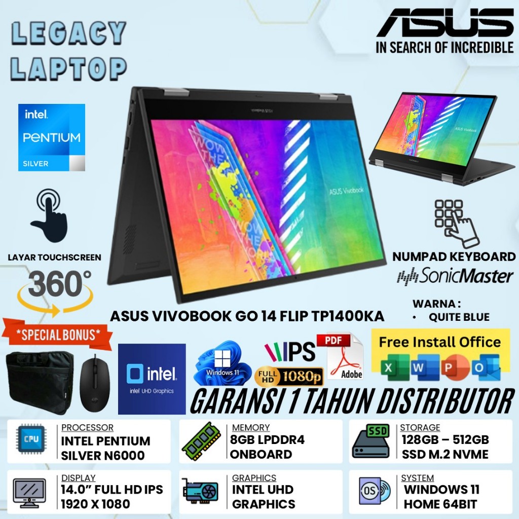 Jual Asus Vivobook Flip TP1400KA 2in1 Touch Intel N6000 8GB 512GB ...
