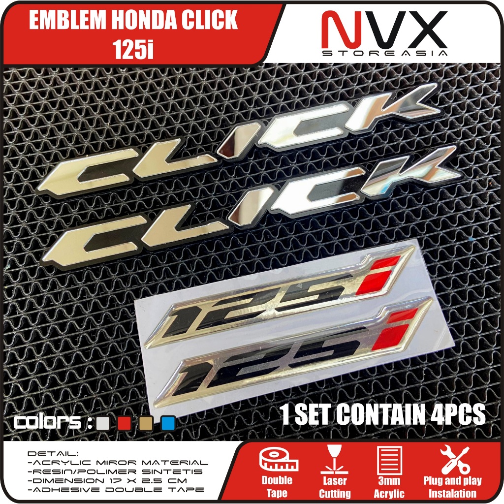 Jual 4PCS Emblem Honda Click Akrilik crome + 125i /50i Resin Stiker ...