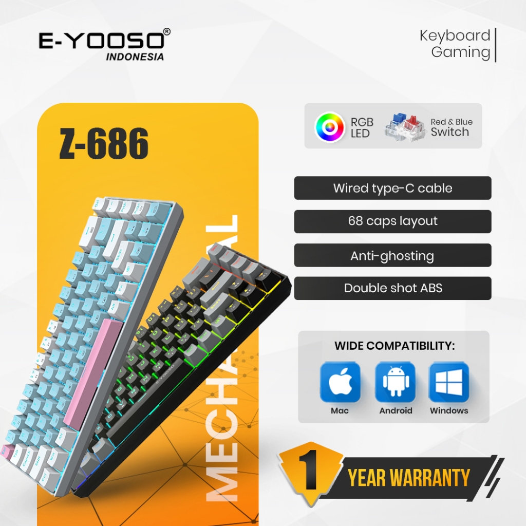 Jual E-YOOSO Z-686 Keyboard Mechanical Wired Keyboard 68key Gaming ...