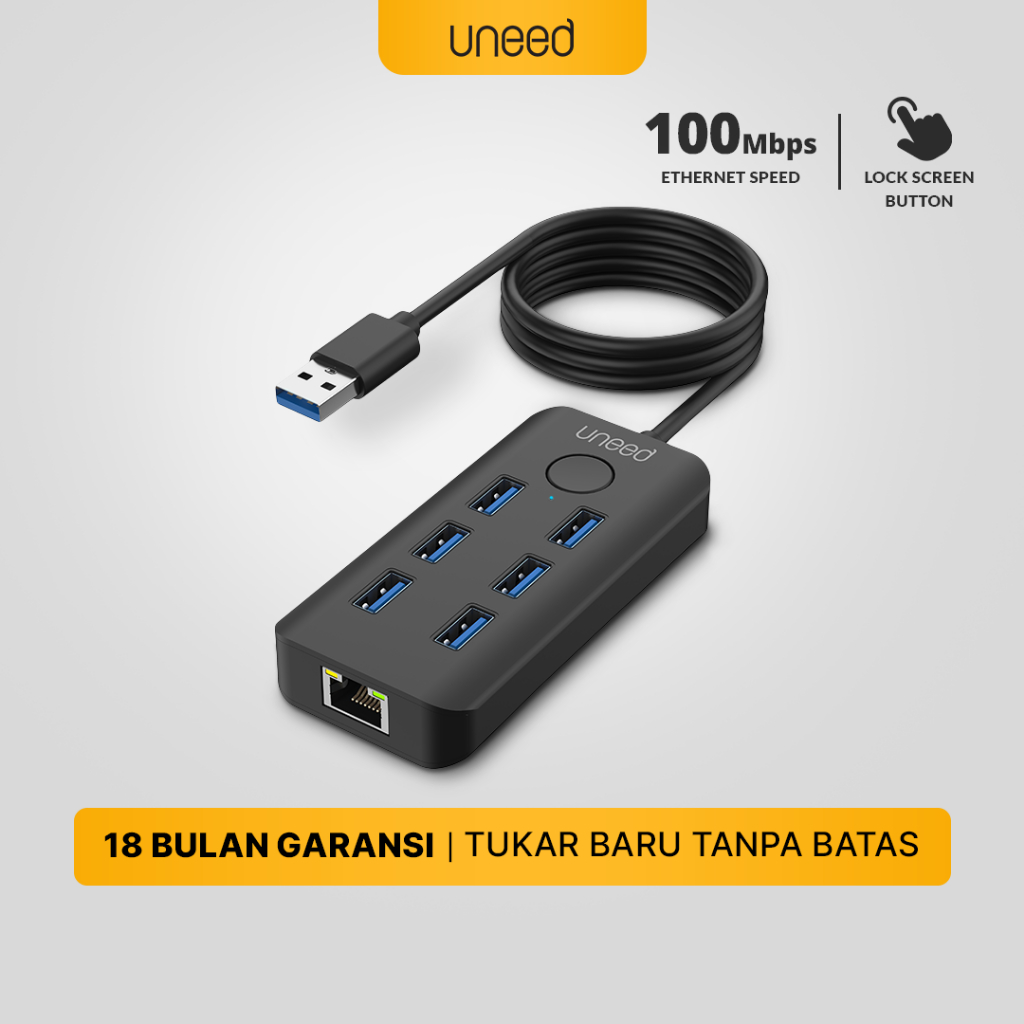 Jual UNEED USB Hub to LAN Ethernet RJ45 + 6 Port USB A 3.2 up to 5Gbps ...