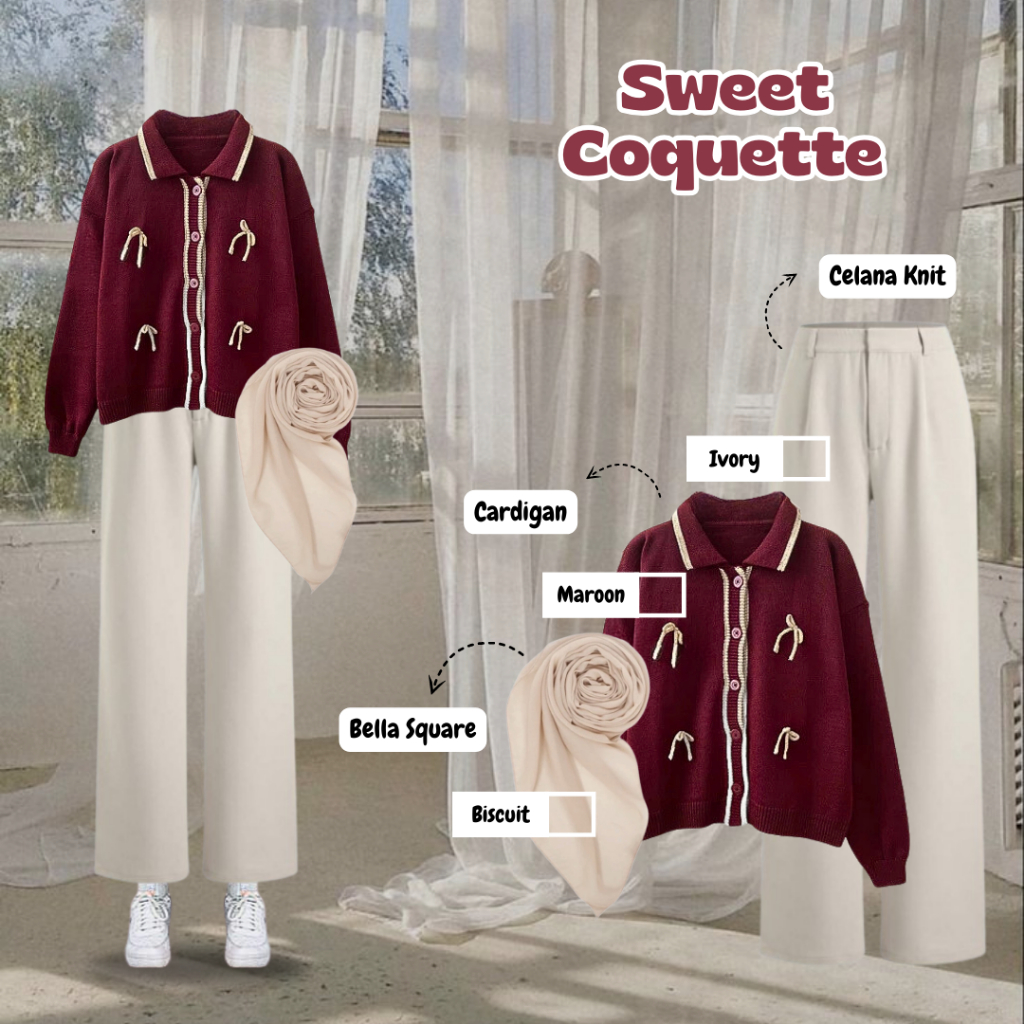 Jual 3in1 One Set Korean Style Cardigan Pita, Celana Knit, Bella Square Outfit Wanita Kekinian ...