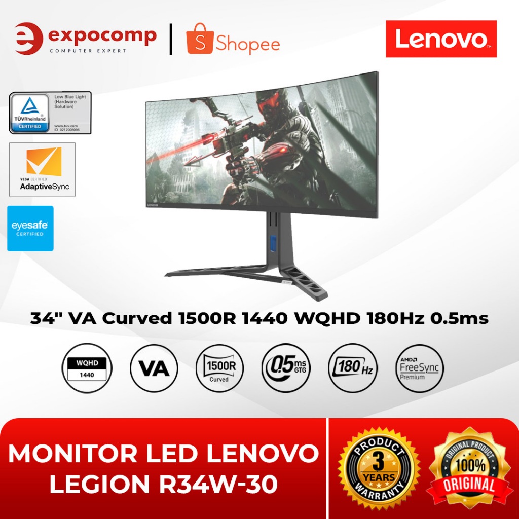 Jual LED MONITOR GAMING LENOVO LEGION R34W-30 34" VA 3440X1440 21:9 ...