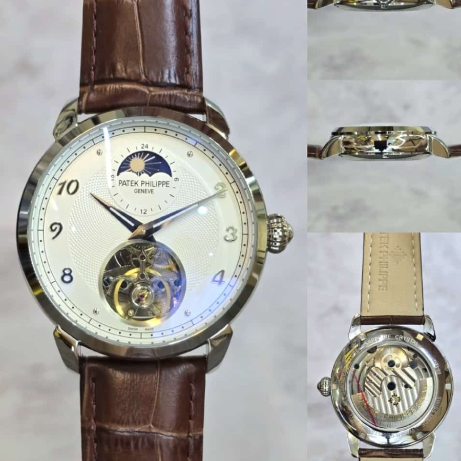 Jual jam tangan pria / jam tangan automatic moonphase leather silver ...