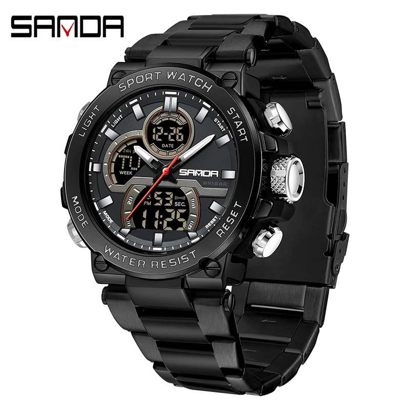Jual SANDA Jam Tangan Militer Pria LED Digital Tahan Air Jam Kuarsa Olahraga Kronograf Stopwatch ...
