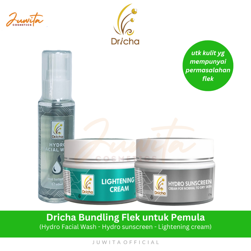 Jual Dricha bundling facial wash hydro+sunscreen hydro+lightening cream ...
