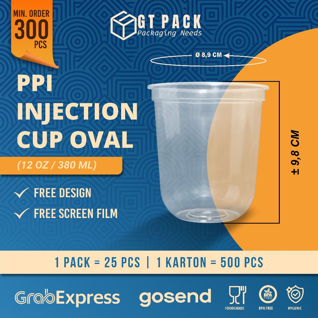 Jual Cup Plastik PP Injection Oval 380 ML (Clear) + Tutup | Shopee ...