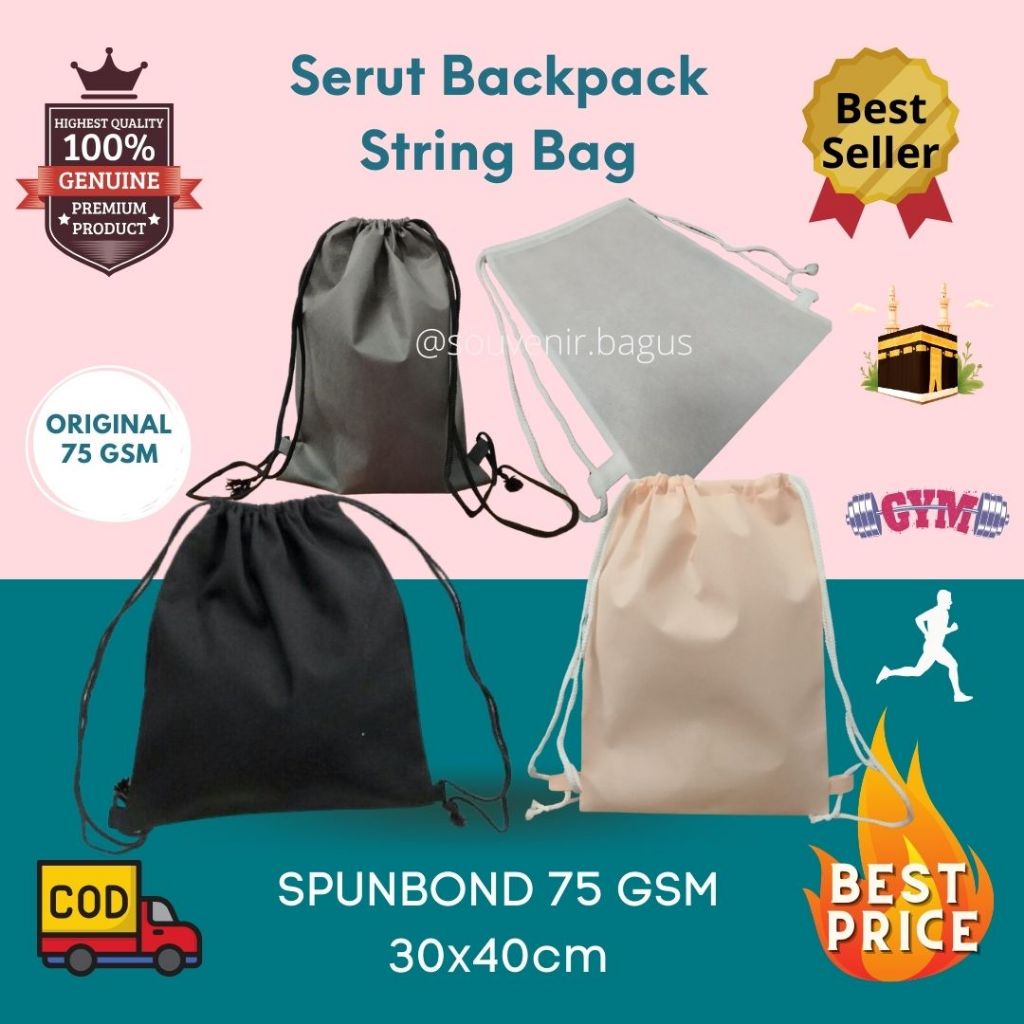 Jual Stringbag Tas Gym Sack spunbond serut backpack Sepatu Serut Punggung Drawstring Haji Umroh ...