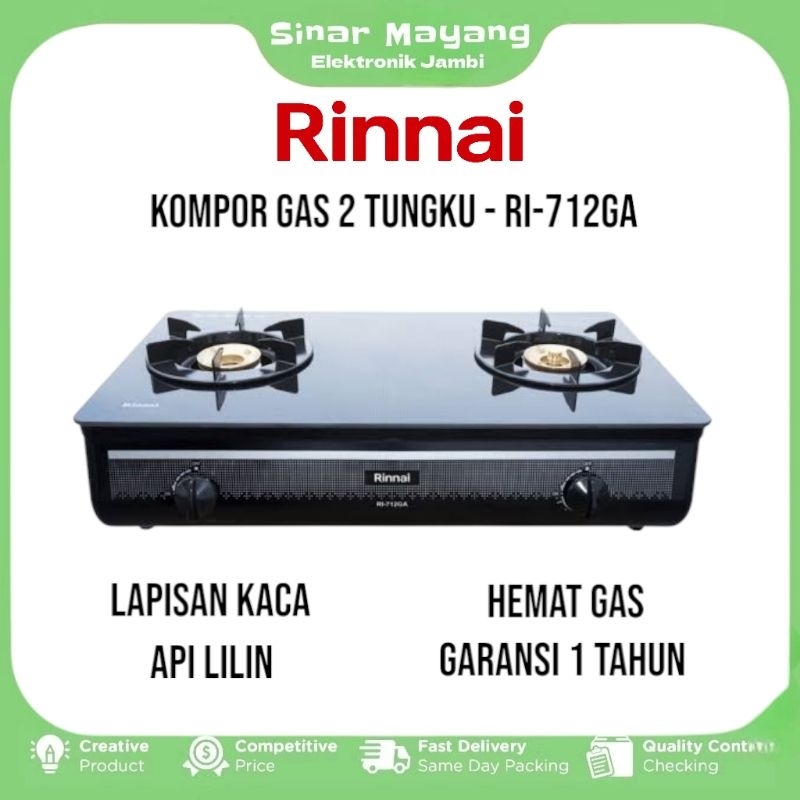 Jual Kompor Gas RINNAI RI-712 GA/ Kompor Gas Lapisan Kaca RINNAI ...