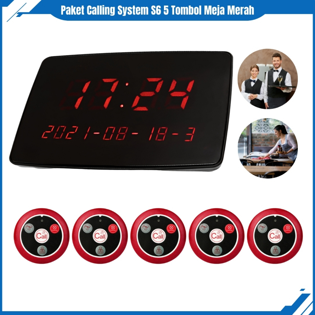 Jual Calling Pemanggil Pelayan Type S6 Plus 5 call Tombol bel Pemanggil ...