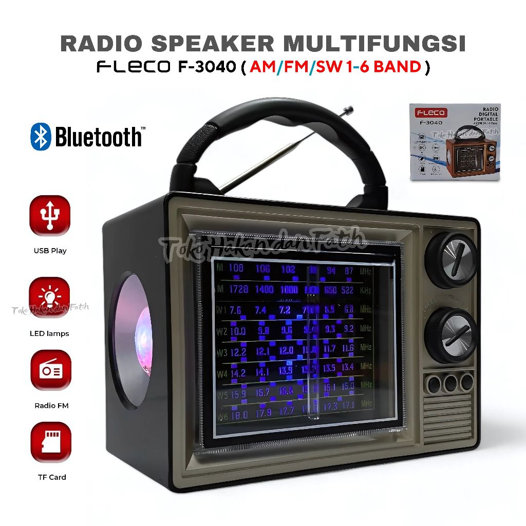 Jual Radio Retro Portable 6 Band FM/AM/SW/TF USB digunakan untuk Bluetooth Speaker Senter Fleco ...