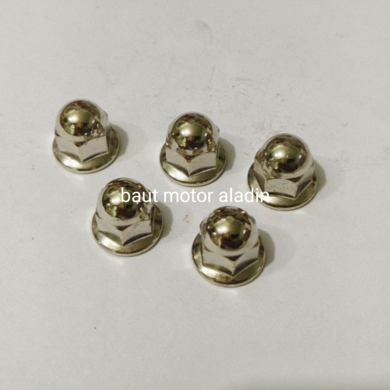 Jual Mur Topi Tutup/Flange Cap Nut 10/M6 Kunci 10 Nekel Pendek (5 pcs ...