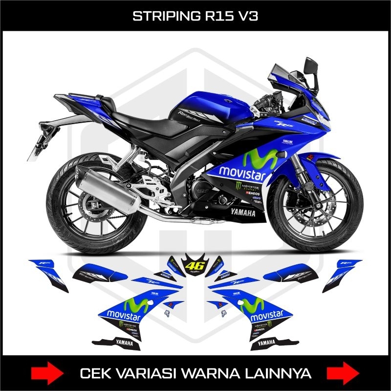 Jual Stiker Striping Yamaha Yzf R15 V3 / Sticker Decal Motor R15v3 / Stock Decals Motorcycle ...