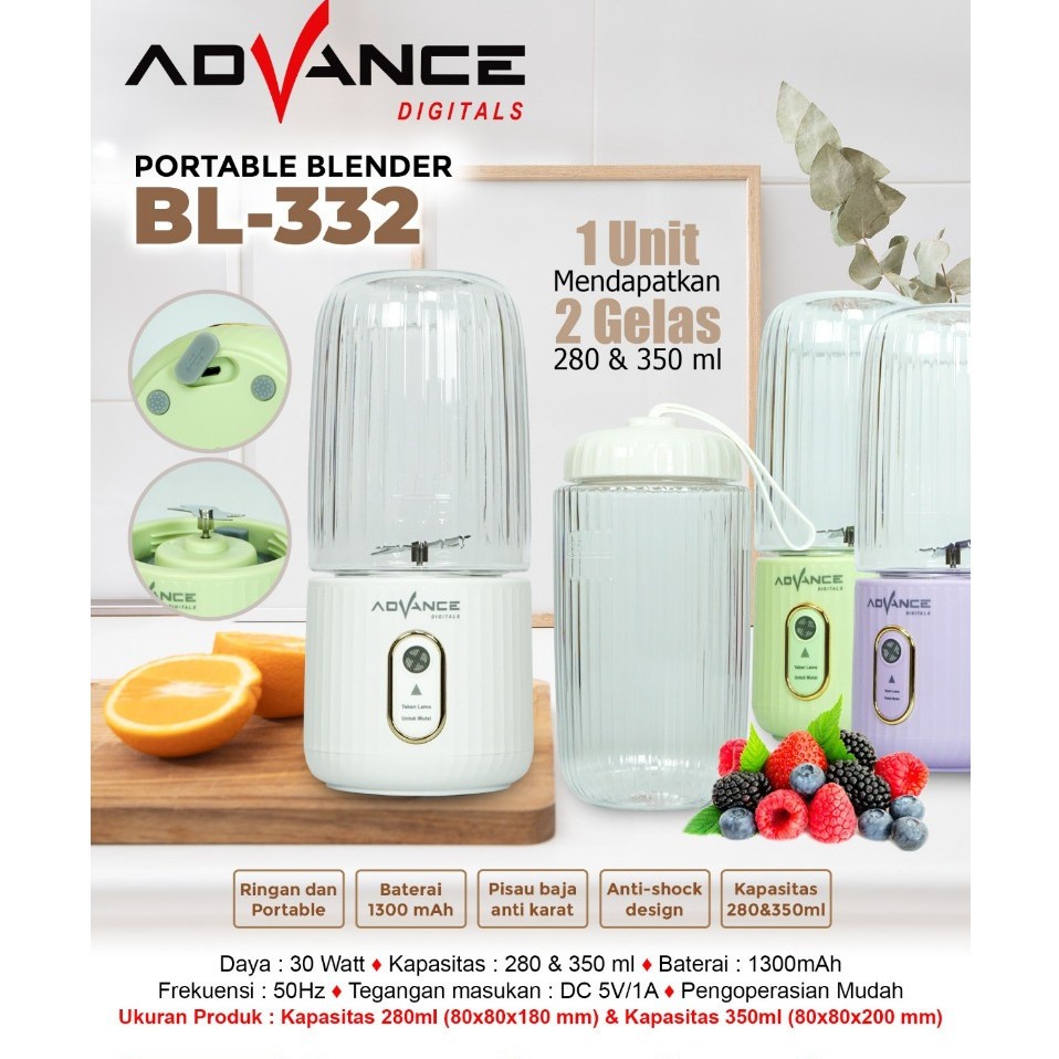 Jual Advance BL-332 Mini Portable Blender FREE 1 Gelas Blender Jus Portable BL332 | Shopee Indonesia