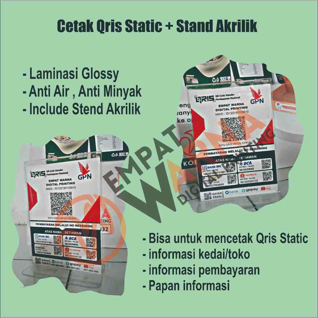 Jual Paket Cetak Qris dan Stand Akrilik A5 A6 berdiri model T print ...