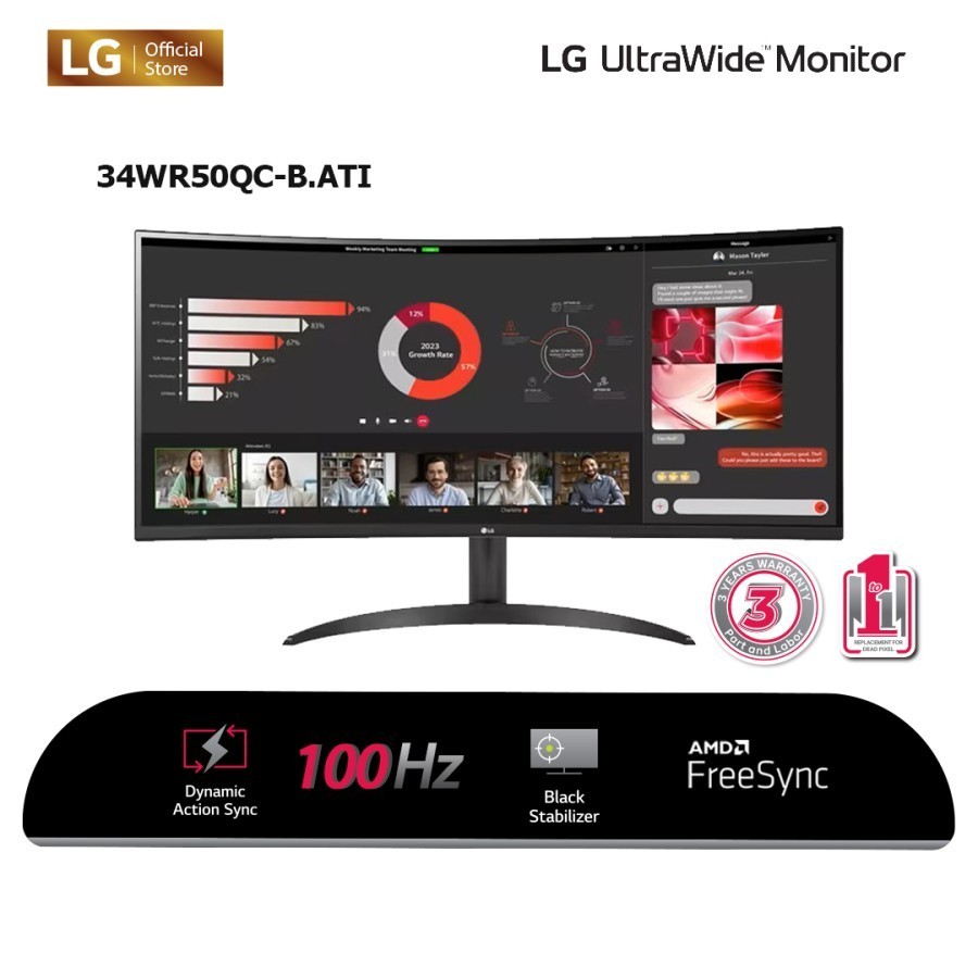 Jual LG UltraWide 34WR50QC-B 34" 21:9 100Hz Curved QHD Monitor with ...