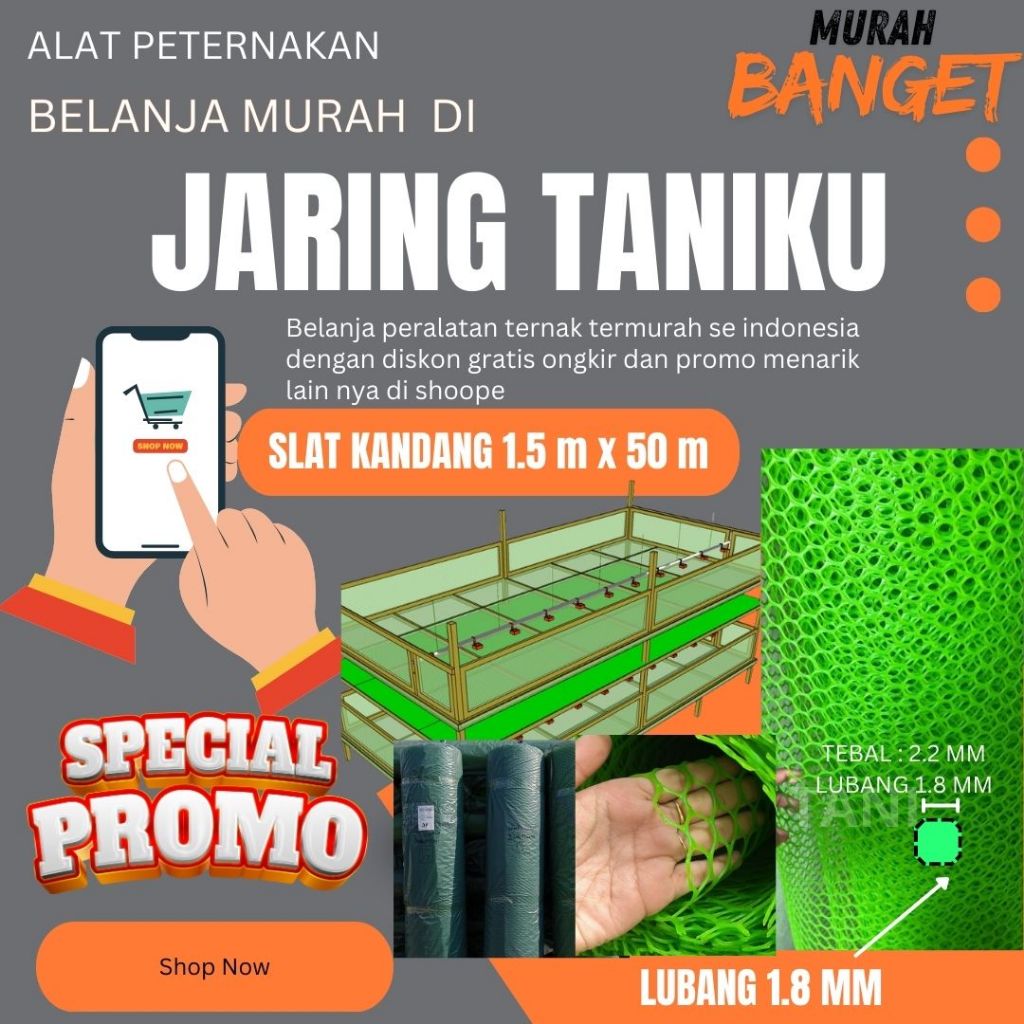 Jual SLAT PLASTIK JARING MESH 1.5meter x 50meter alas Lantai Kandang Ayam | Shopee Indonesia