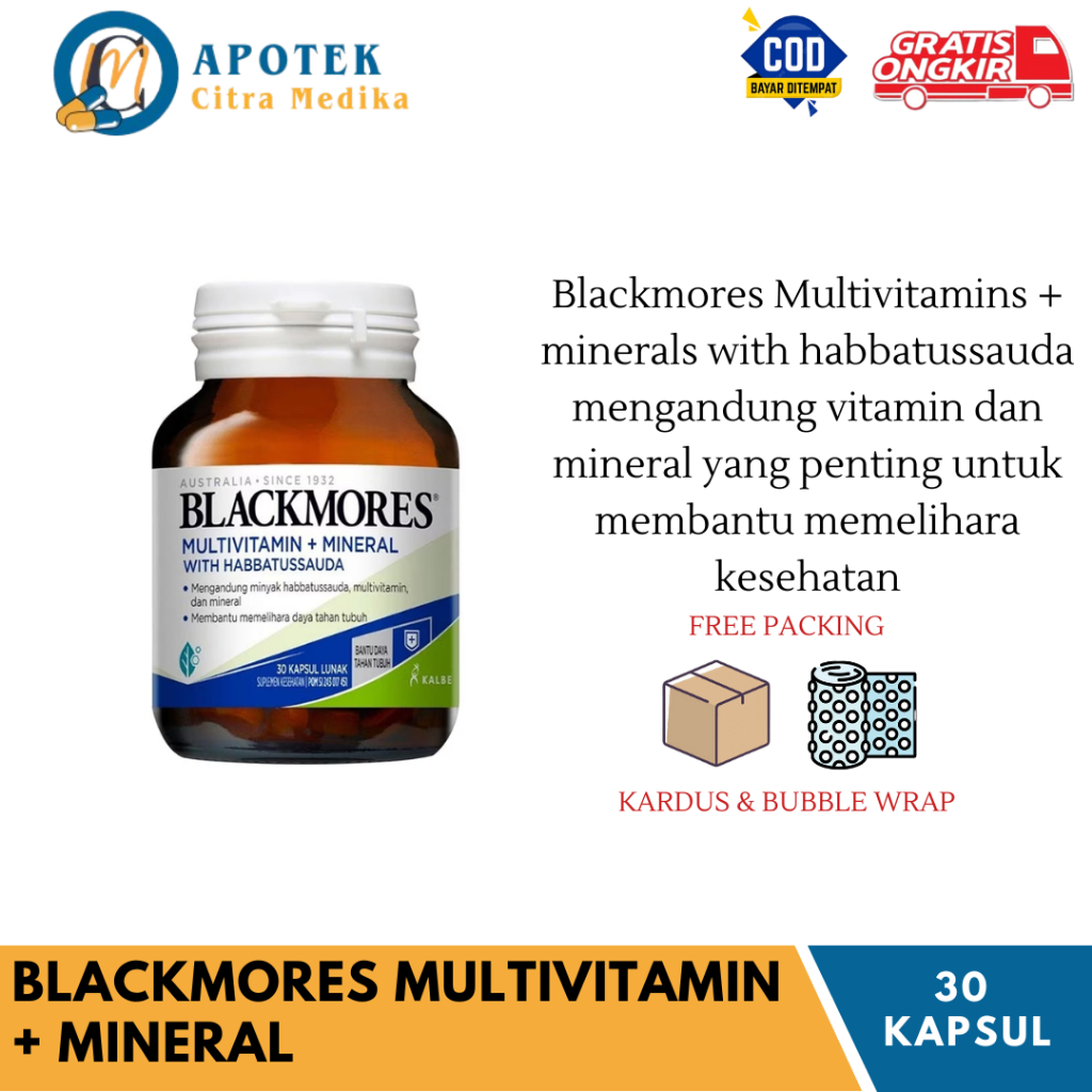 Jual Blackmores Multivitamin + Mineral 𝐖𝐢𝐭𝐡 𝐇𝐚𝐛𝐛𝐚𝐭𝐮𝐬𝐬𝐚𝐮𝐝𝐚 𝟑𝟎 𝐊𝐀𝐏𝐒𝐔𝐋 - Memelihara Daya Tahan ...