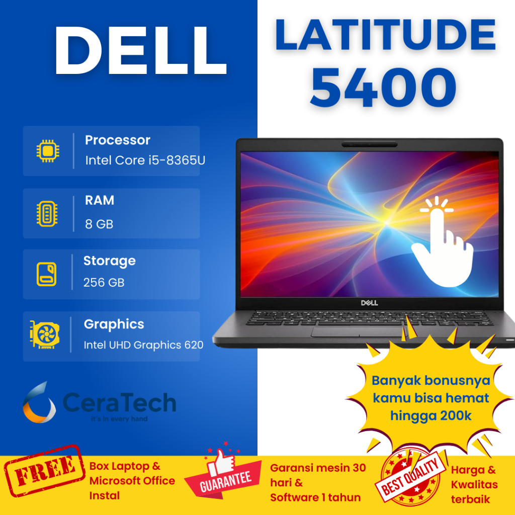 Jual LAPTOP MURAH DELL LATITUDE 5400 TOUCHSCREEN - CORE I5 GEN 8 RAM 8GB SSD 256GB SECOND ...