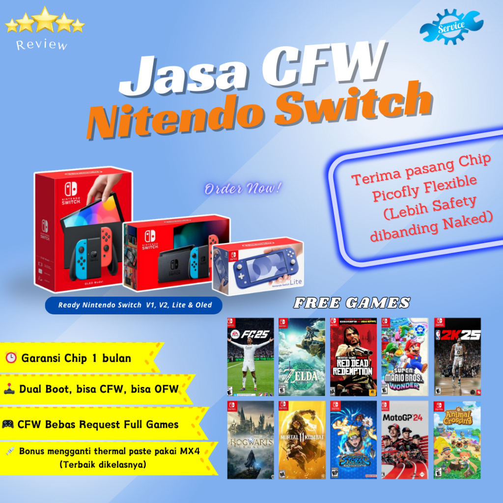 Jual Jasa CFW Free FullGames Nintendo Switxh Lite V1/V2 Oled Picofly | Shopee Indonesia