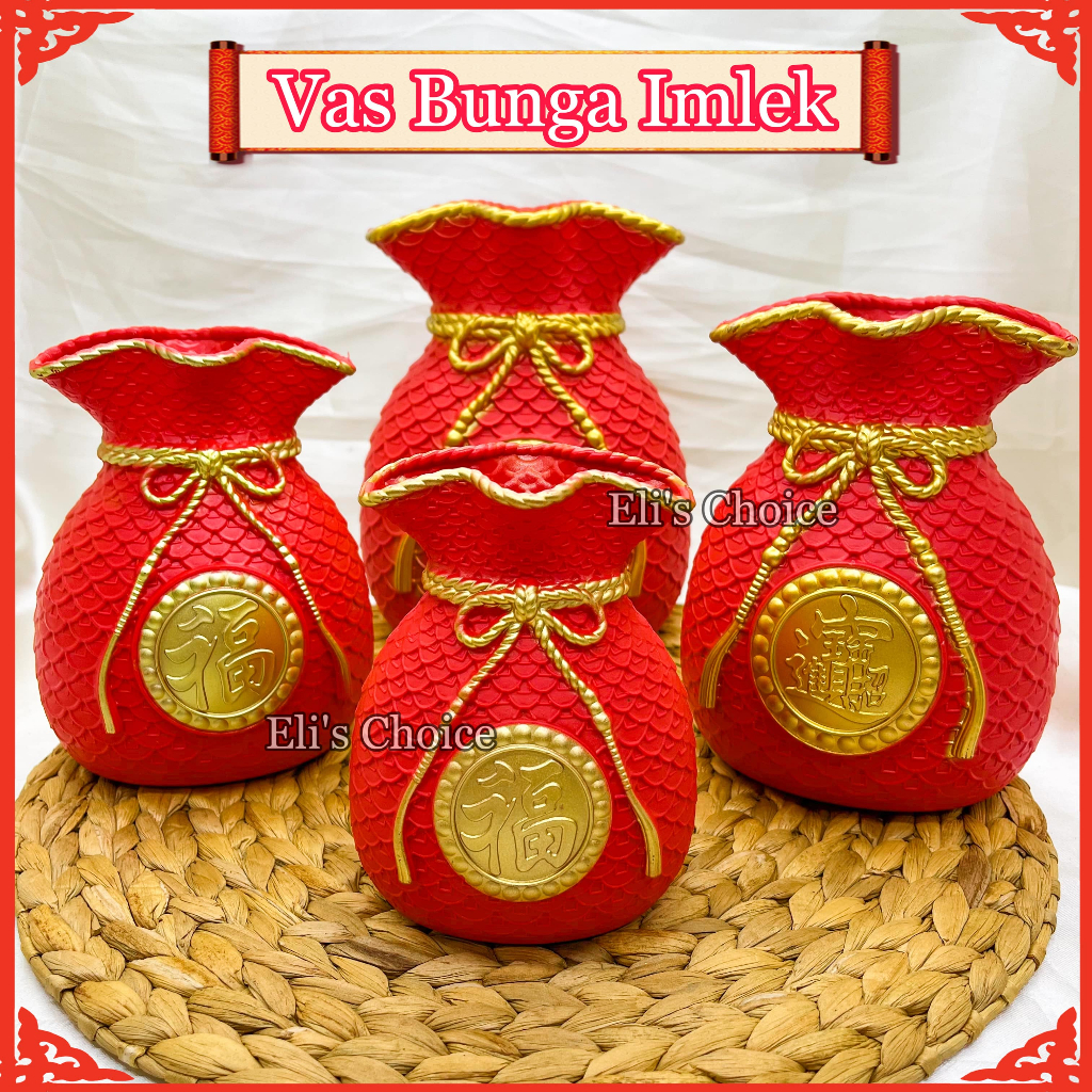 Jual VAS BUNGA IMLEK MERAH GOLD / POT BUNGA SINCIA MOTIF FUK / VAS ...