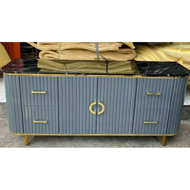 Jual Meja bufet tv minimalis laci hpl marmer kabinet aesthetic panjang ...