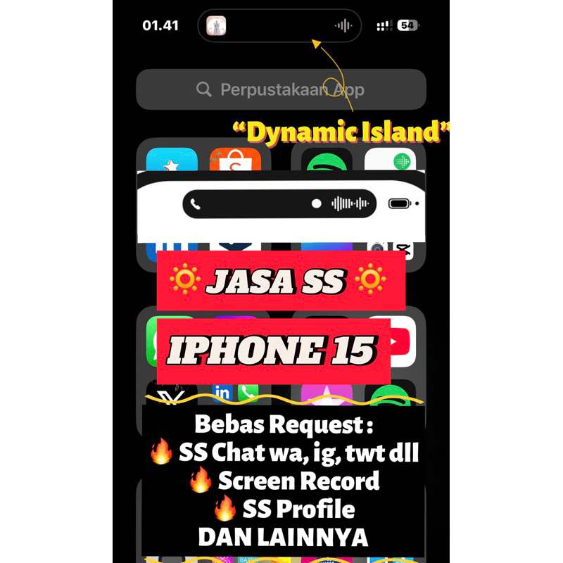 Jual JASA SS/SCREENSHOT IPHONE 15 (Dynamic Island) original kece | Shopee Indonesia