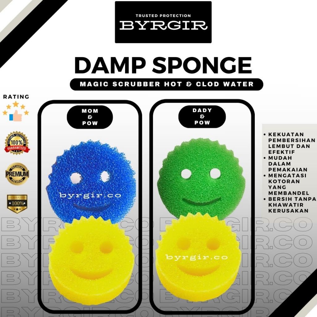 Jual BYRGIR 2pcs Damp Sponge Daddy & Pow Scrub Mom & Pow Spons ...