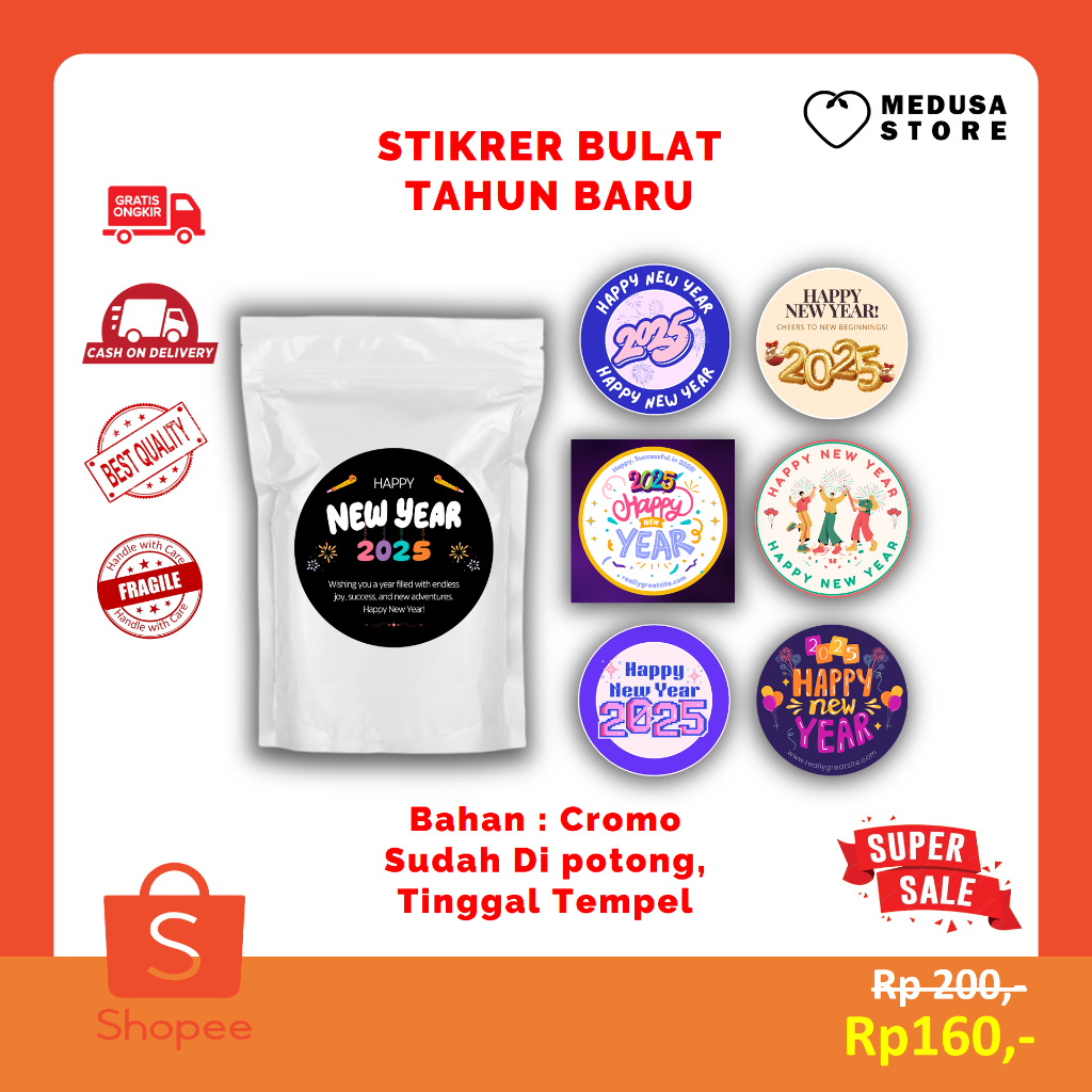 Jual Cutting Stiker Bulat Kemasan Parcel dan Hampers Tahun Baru 2025 ...