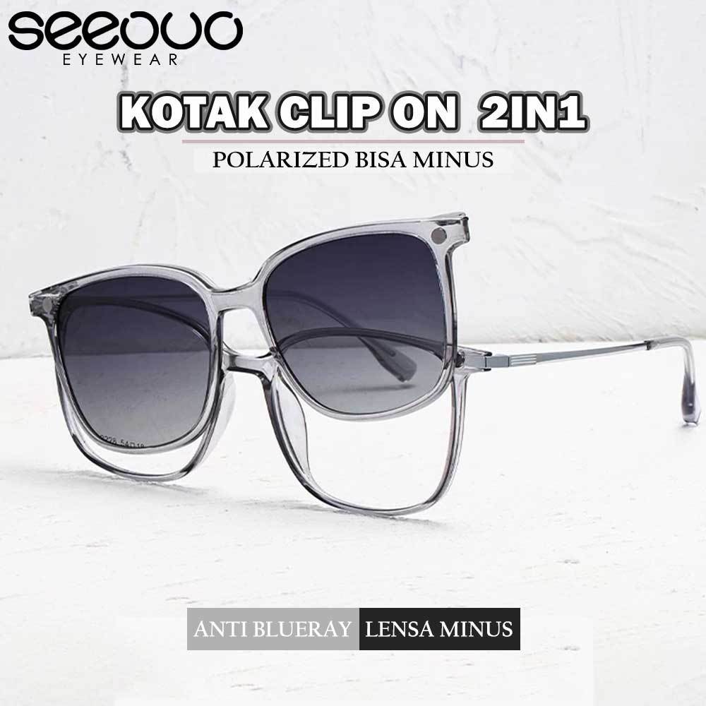 Jual Seeouo Kacamata Clip On 2in1 Lensa Plano Polarized Lens Model Kotak Stylish Bahan TR90 ...