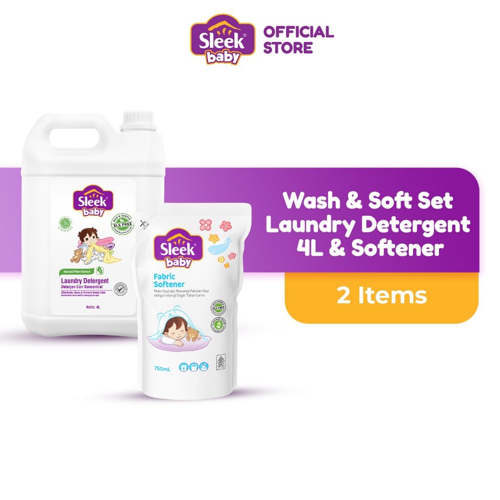 Jual Sleek Baby Wash & Soft Set - Laundry Detergent 4L & Softener ...