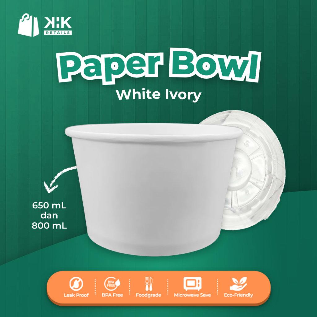 Jual Paper Rice Bowl 800ml White Ivory Complete - Paperbowl dengan ...