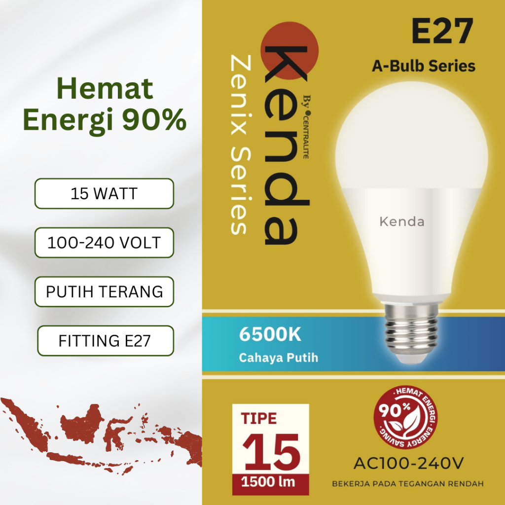 Jual Lampu Cahaya Terang Putih LED Bohlam Kenda A-Bulb Series 15 Watt Hemat Energi Murah Tahan ...