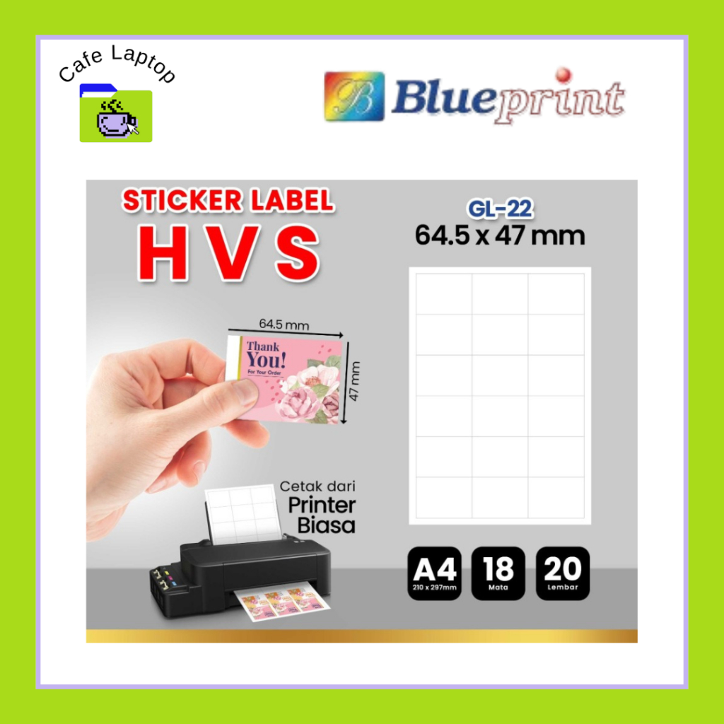 Jual Kertas Stiker Label HVS Doff A4 BLUEPRINT Uk 64,5 x 47 mm - 20 ...
