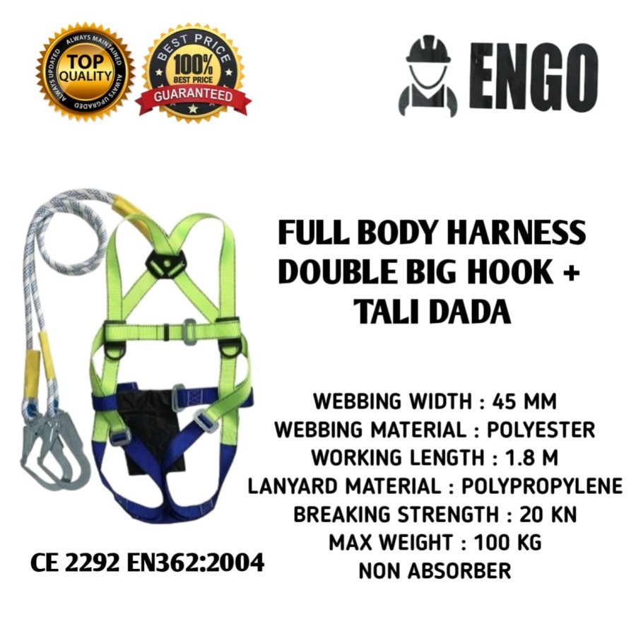 Jual Full body harness double big hook no buffer ENGO full body harness big hook double lanyard ...
