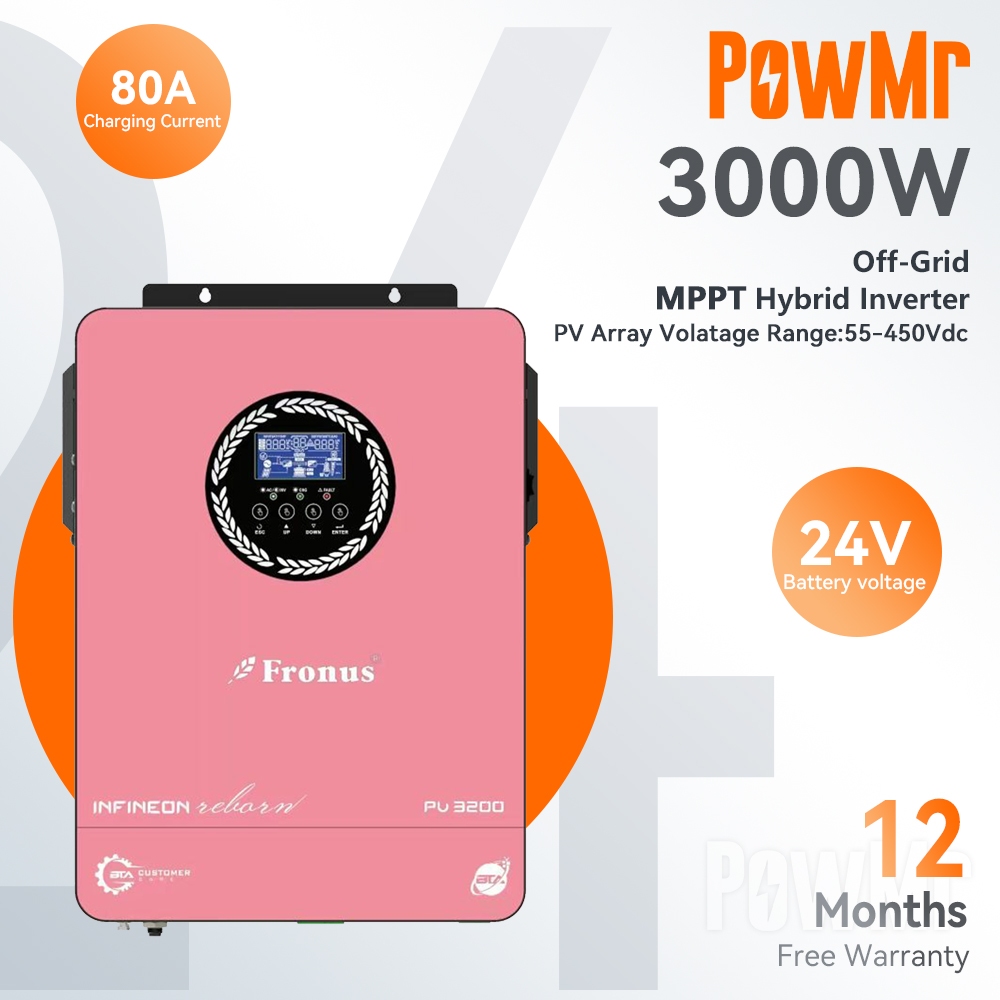 Jual PowMr 3KW 24V Hybrid Solar Inverter 230Vac PV Tegangan Mulai 55Voc Dibangun Dalam ...