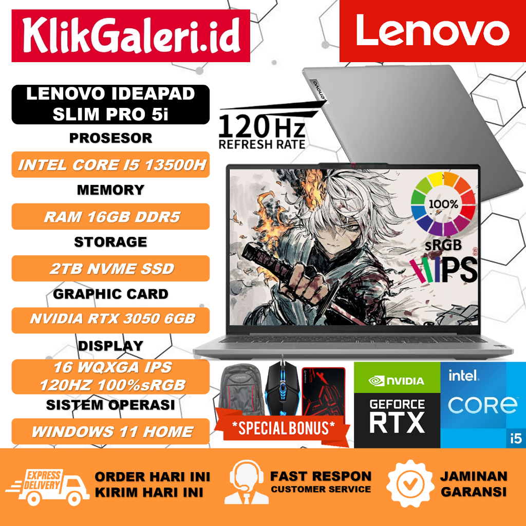 Jual Laptop Gaming Desain Lenovo Ideapad Slim Pro 5i 100 sRGB Core i5 13500H RTX 3050 6GB WQXGA ...