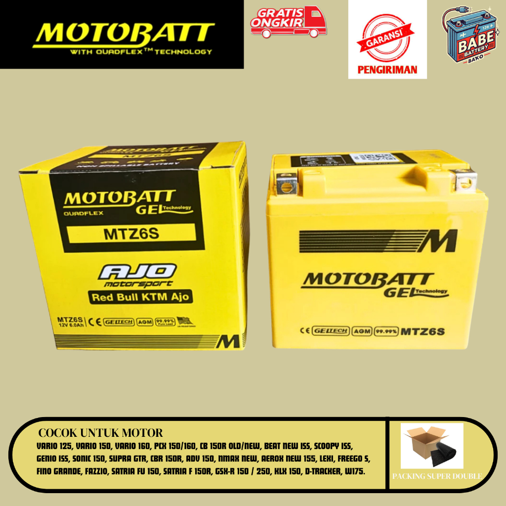 Jual AKI MOTOR VARIO 150 NEW, NMAX NEW, AEROX MEREK MOTOBATT MTZ6S ...