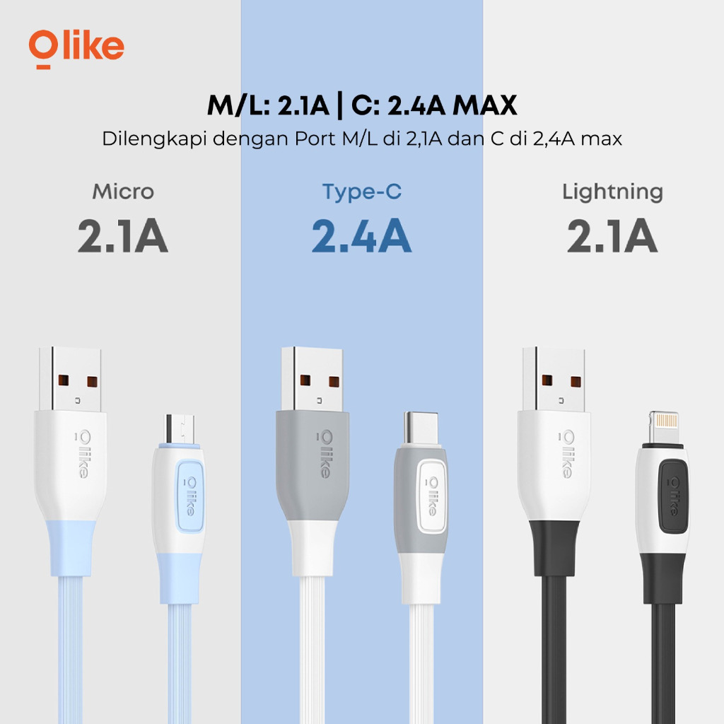 Jual Olike Kabel Data D307 PD2.4A Fast Charging Flat Cable Micro / Type ...