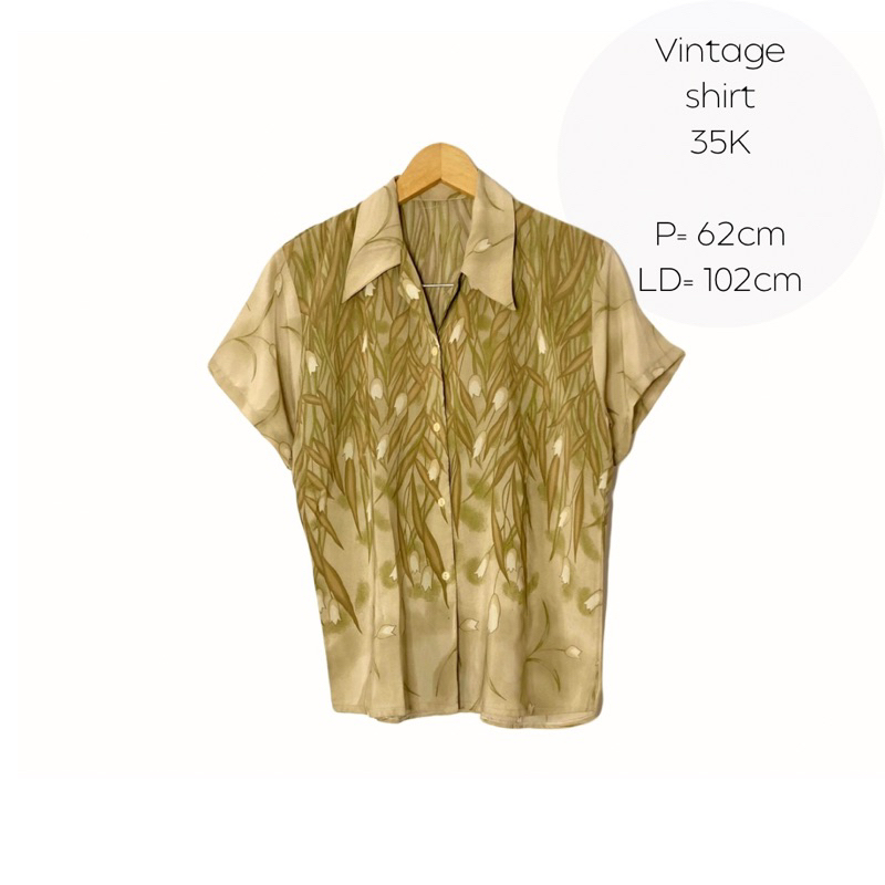 Jual vintage shirt kemeja retro jadul motif daun bunga warna khaki ...