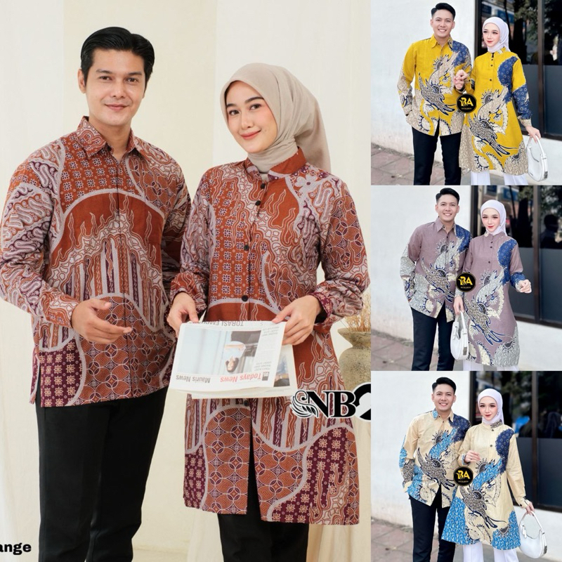 Jual Batik Tunik Couple Modern Set Pakaian Couple Kemeja Batik Pria Panjang Atasan Batik Couple ...