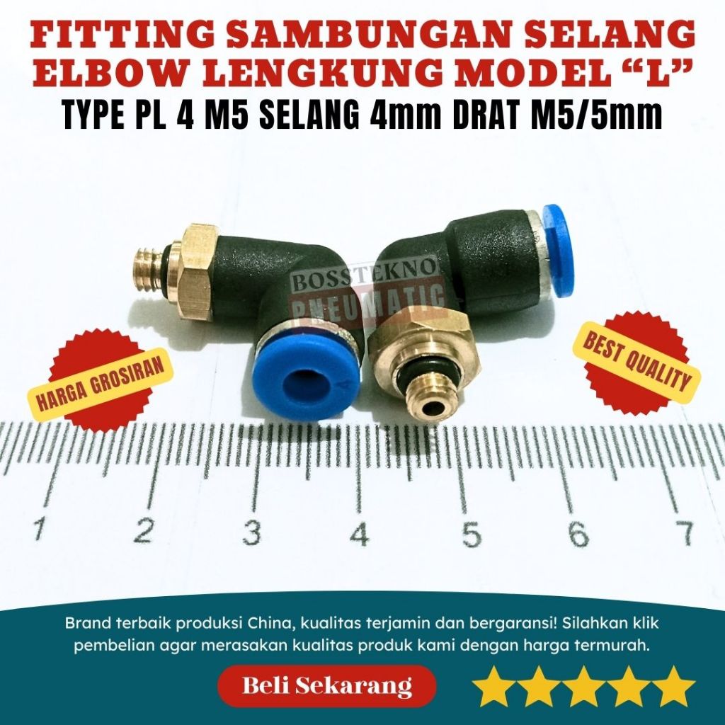 Jual FITTING L BOW PL 4mm DRAT M5 1/8 1/4 3/8 1/2 in SAMBUNGAN LENGKUNG ...