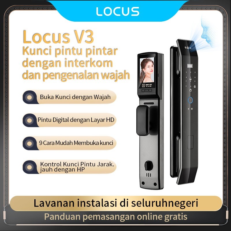 Jual Locus V3 Fitur Pengenalan Wajah Smart Door Lock, Pemantauan Visual, Kunci Pintu Digital ...