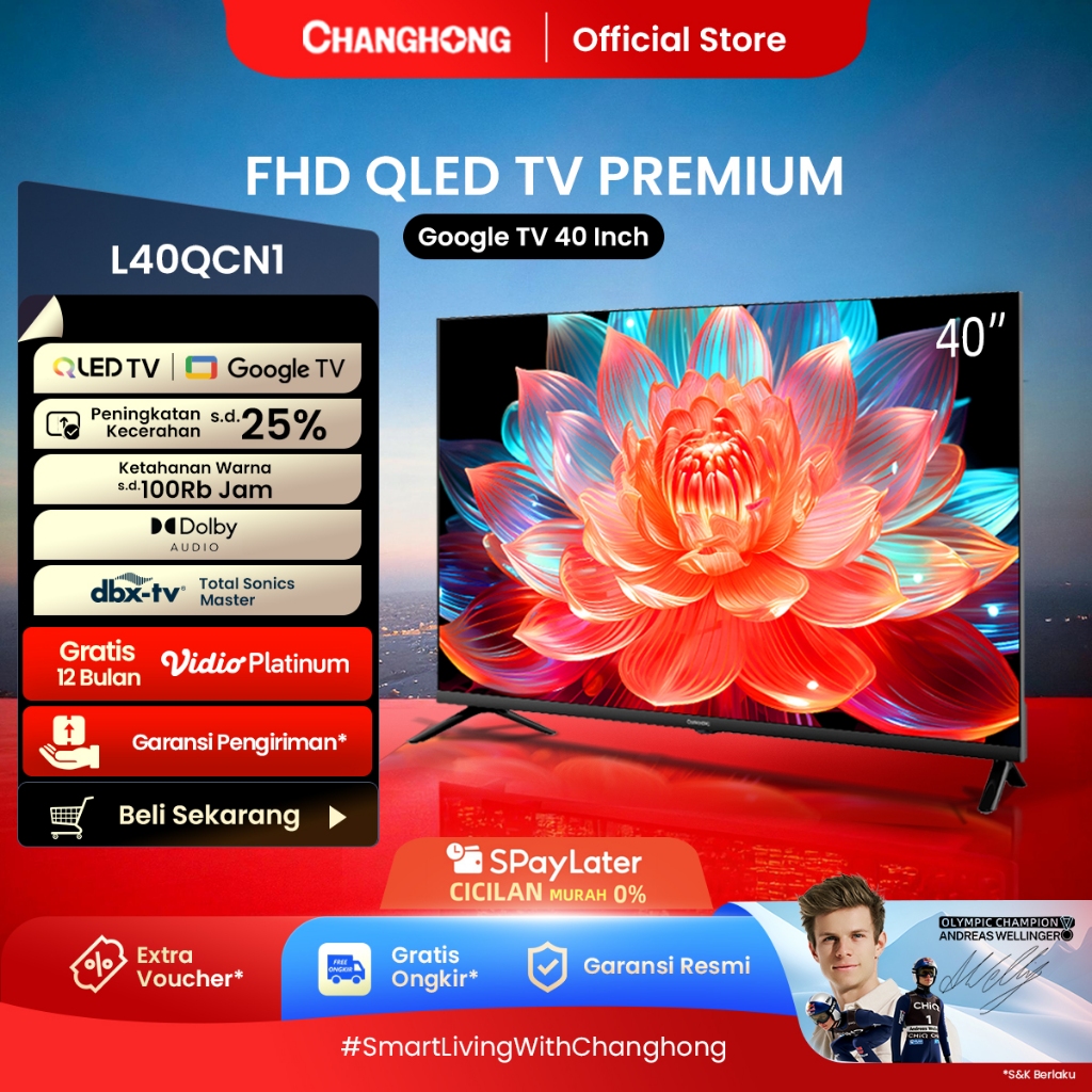 Jual Changhong QLED TV 40 inch FHD Dolby Audio Google Play Netflix Youtube Bluetooth USB Google ...